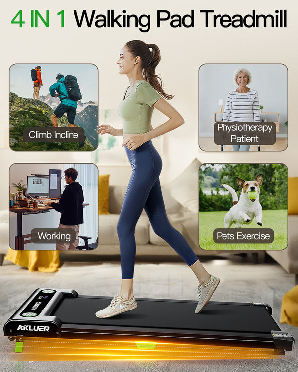 Akluer 480L-A Under Desk Treadmill, Incline, Quiet,LED, Remote, 330lbs